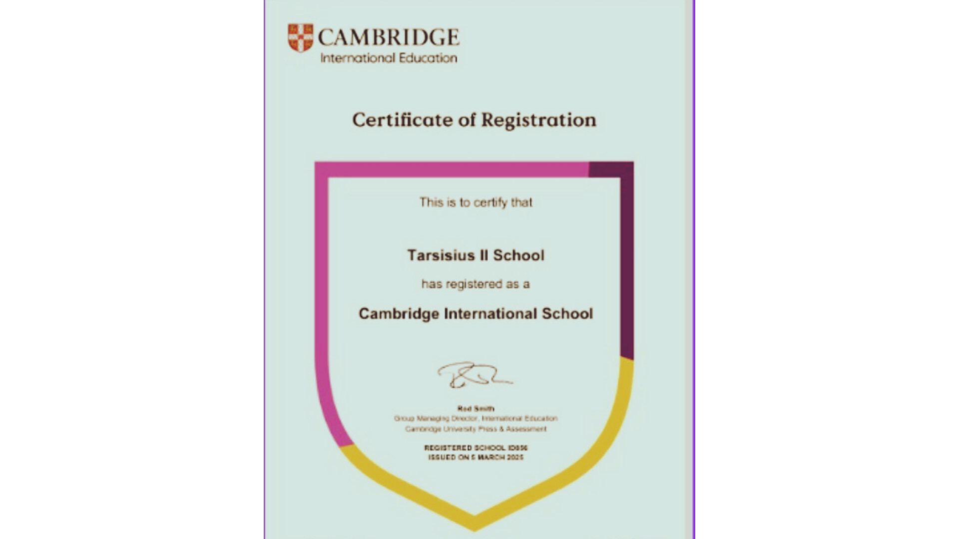 Tarsisius II Junior High School Receives Cambridge Certificate ...